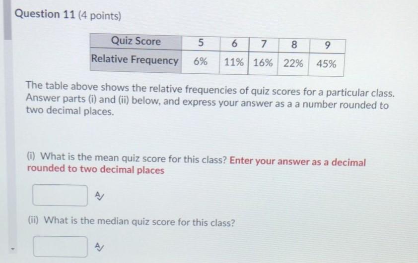 Solved Question 11 (4 points) The table above shows the | Chegg.com