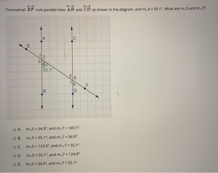 Solved Transversal EP cuts parallel lines AB and CD as shown | Chegg.com
