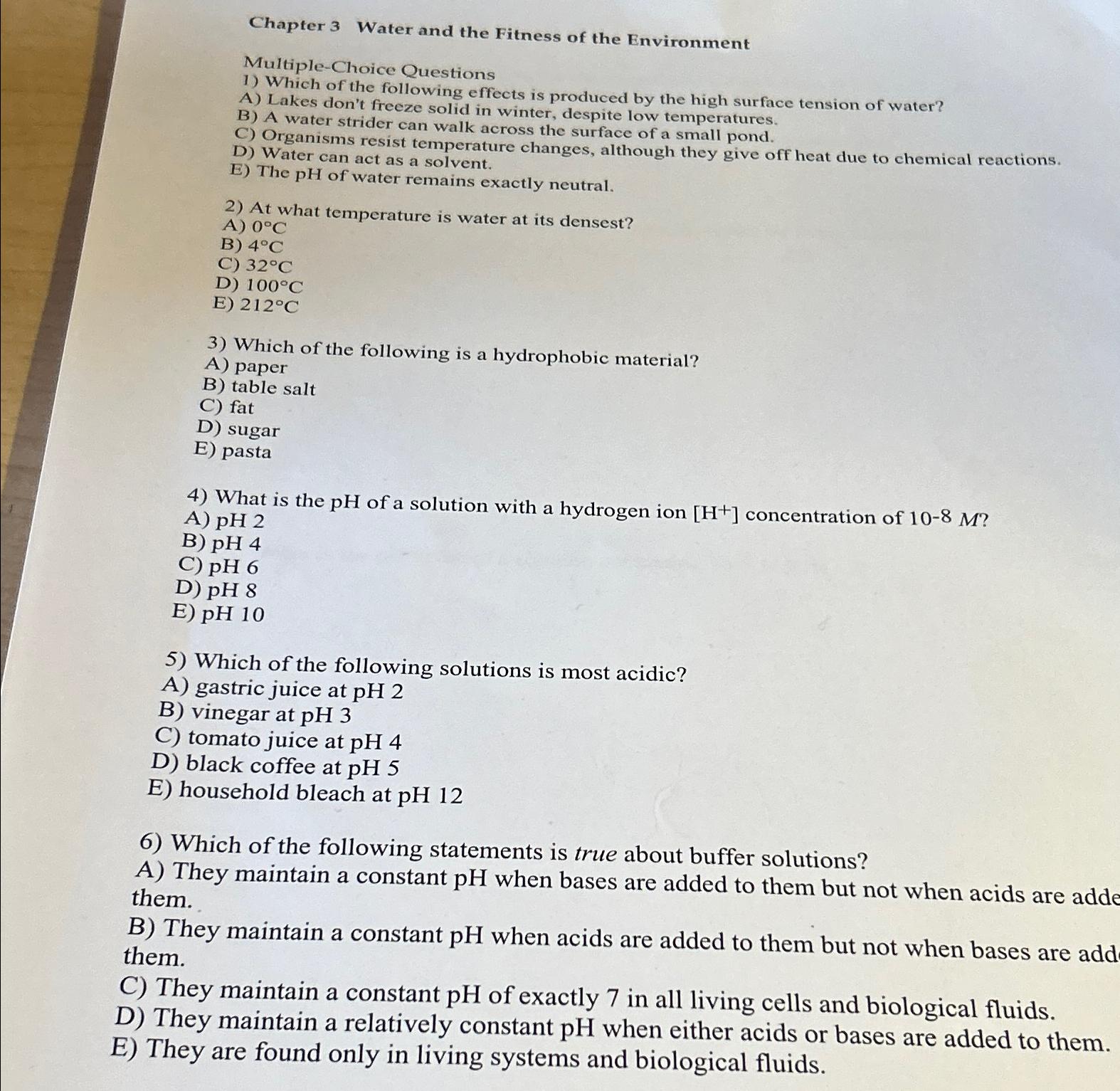 Solved Chapter 3 ﻿Water and the Fitness of the | Chegg.com