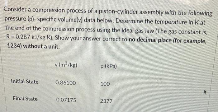 Solved Consider a compression process of a piston-cylinder | Chegg.com