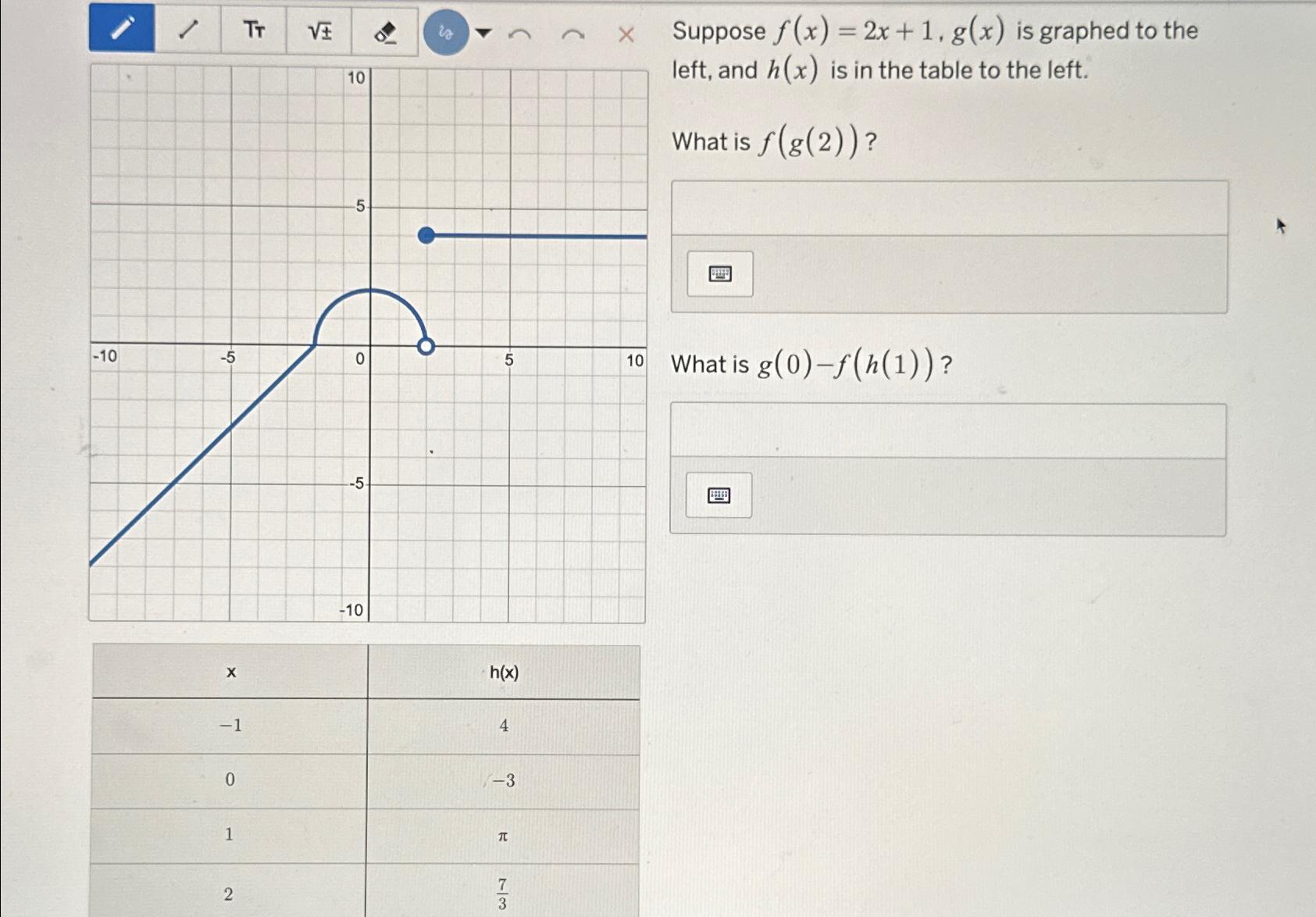 Solved Suppose f(x)=2x+1,g(x) ﻿is graphed to the left, and | Chegg.com