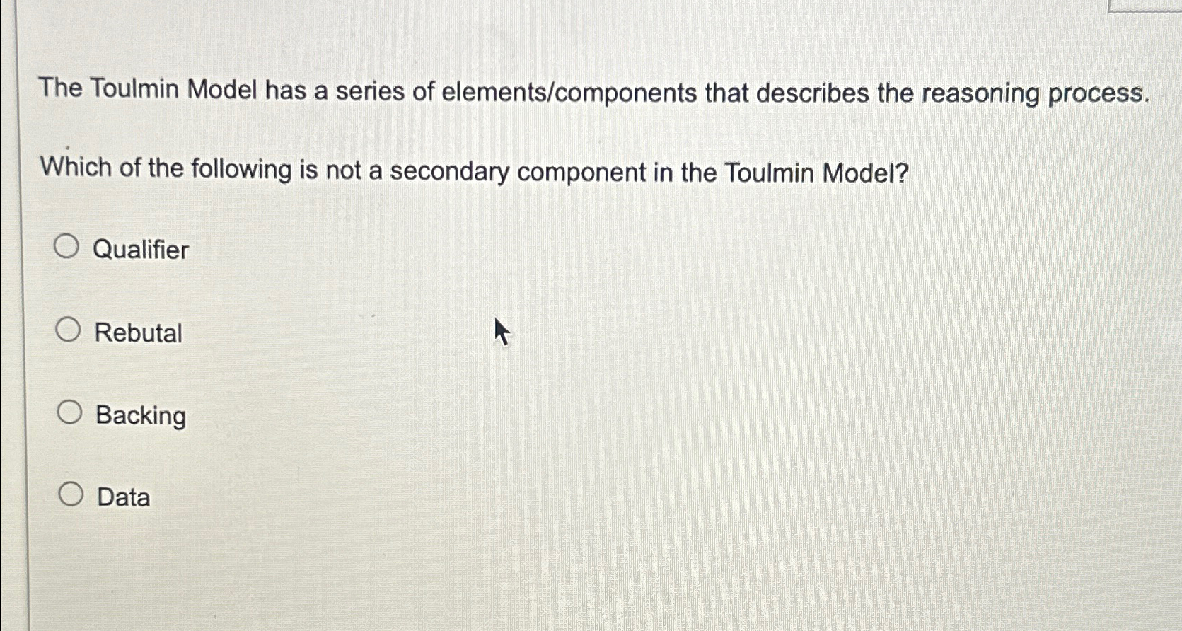 Solved The Toulmin Model has a series of elements/components | Chegg.com
