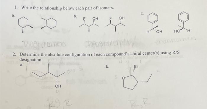 Solved 1. Write the relationship below each pair of isomers. | Chegg.com