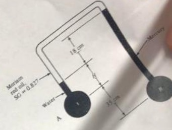 Solved Meriam red oil, SG 0.827 18 cm Water Mercury A 35 cm | Chegg.com