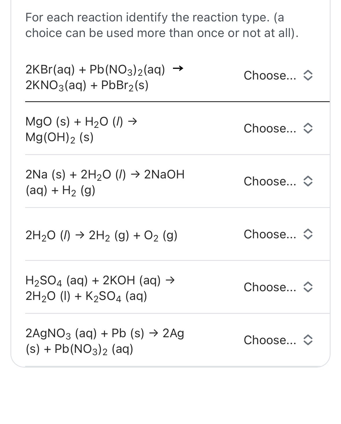 Solved For each reaction identify the reaction type. (a | Chegg.com