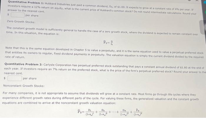 Solved Quantitative Problem 1: Hubbard Industries, just paid | Chegg.com