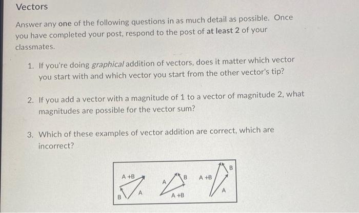 Solved Vectors Answer any one of the following questions in | Chegg.com