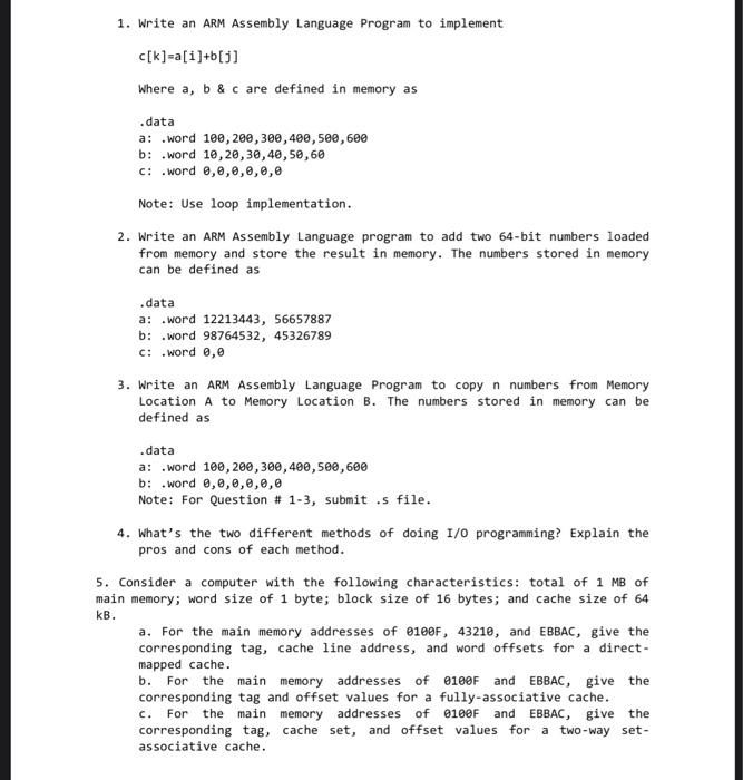 Solved 1. Write an ARM Assembly Language Program to | Chegg.com