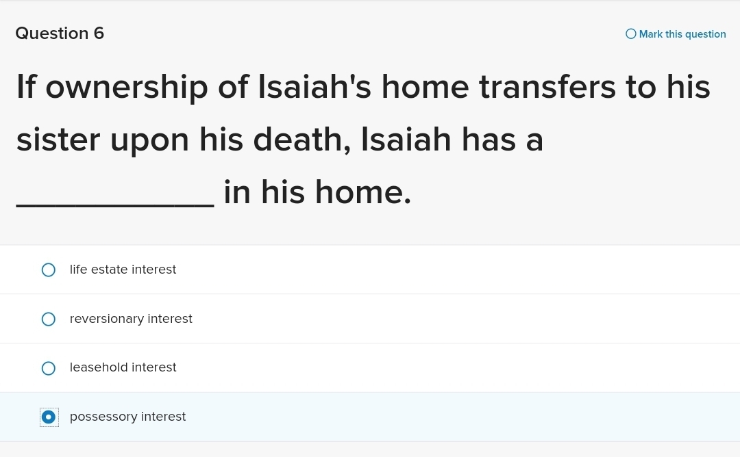 Solved Question 6Mark this questionIf ownership of Isaiah's | Chegg.com