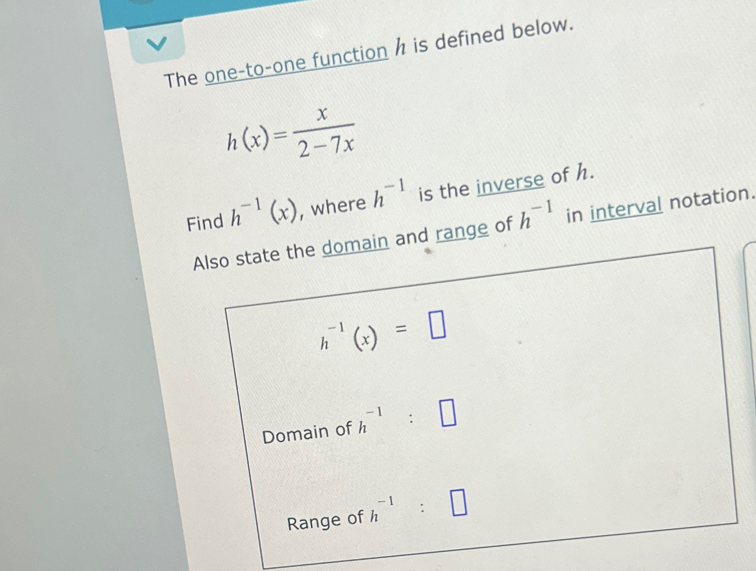 Solved The one-to-one function h ﻿is defined | Chegg.com