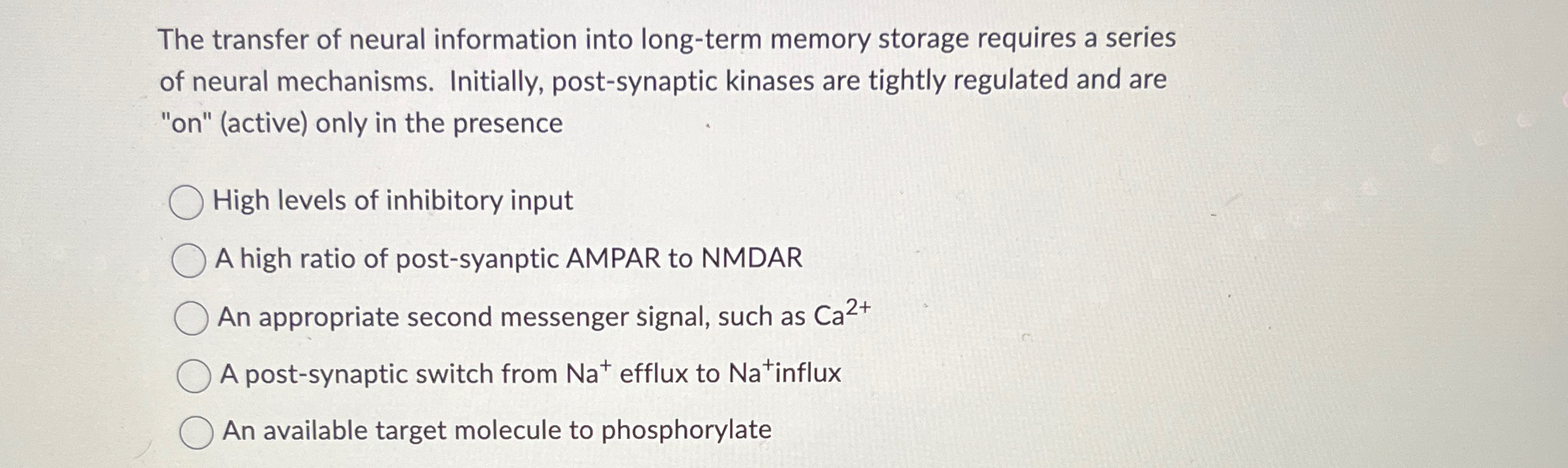 Solved The transfer of neural information into long-term | Chegg.com