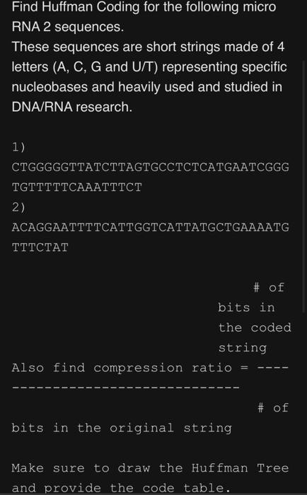 Solved Find Huffman Coding for the following micro RNA 2 | Chegg.com