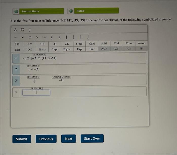 Solved Use the first four rules of inference (MP, MT, HS, | Chegg.com