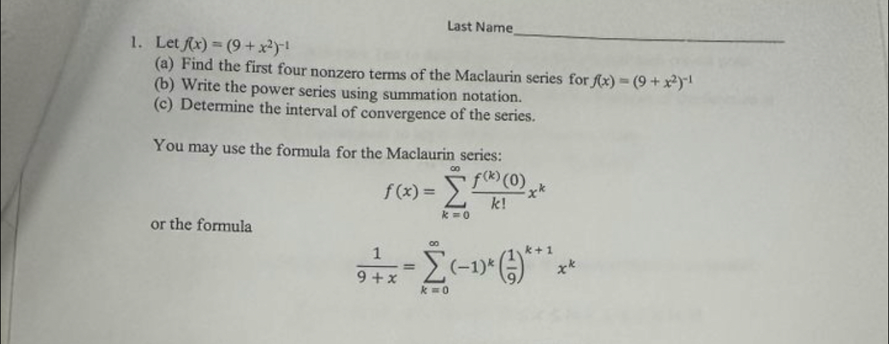 Solved Let f(x)=(9+x2)-1(a) ﻿Find the first four nonzero | Chegg.com