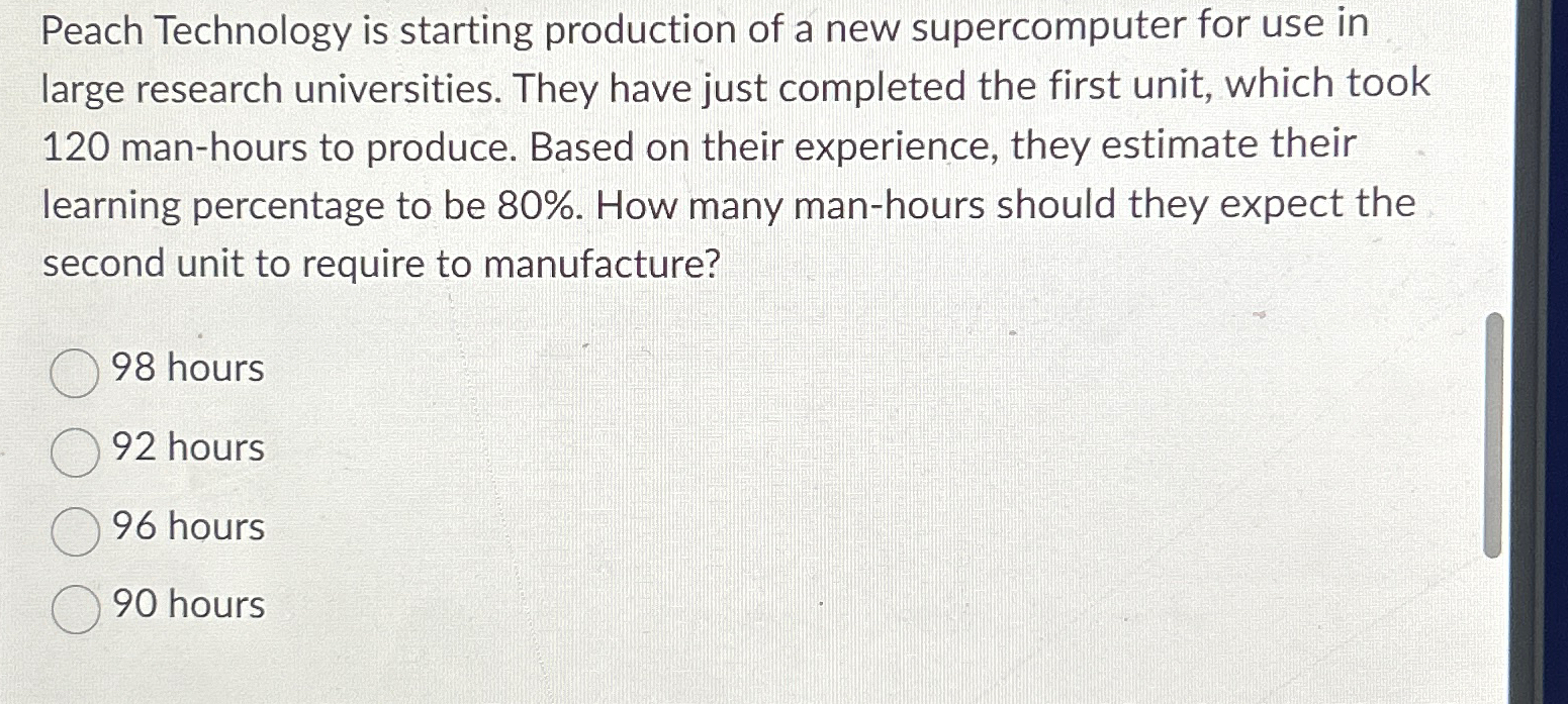 Solved Peach Technology is starting production of a new | Chegg.com