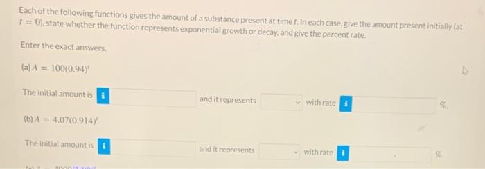 Solved Each of the following functions gives the amount of a | Chegg.com