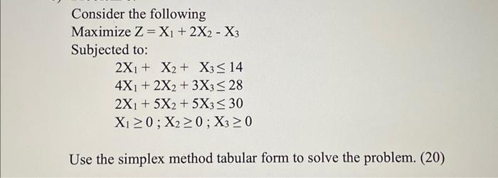 Solved Consider the following Maximize Z=X1+2X2−X3 Subjected | Chegg.com