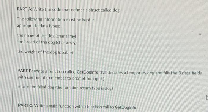 Solved PART A: Write the code that defines a struct called | Chegg.com