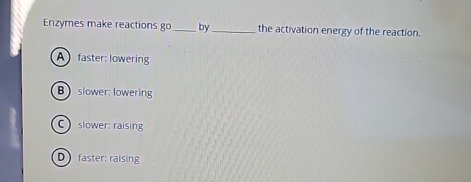 Solved Enzymes make reactions go ﻿by ﻿the activation | Chegg.com