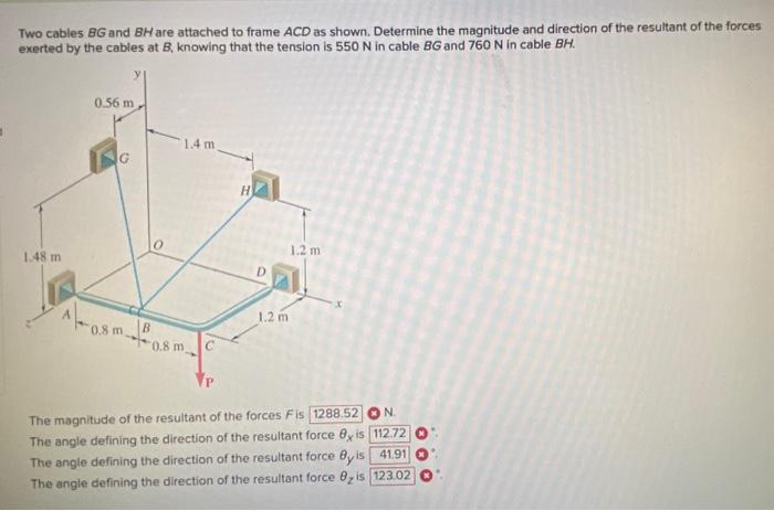 Two cables BG and BH are attached to frame ACD as | Chegg.com
