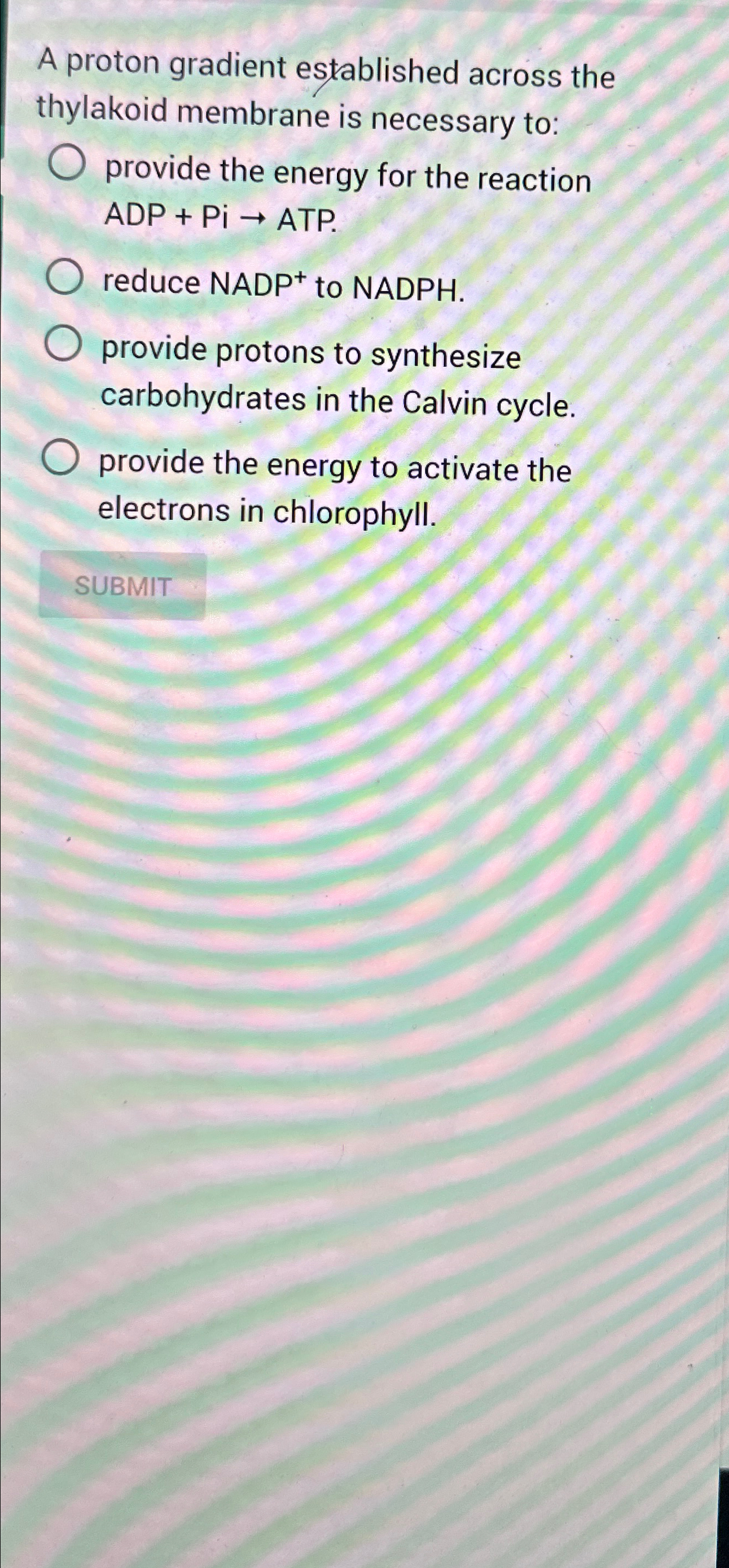 Solved A proton gradient established across the thylakoid | Chegg.com