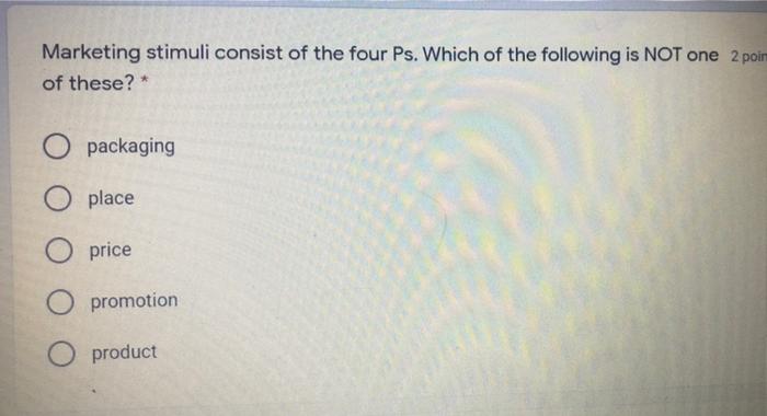 Solved Marketing stimuli consist of the four Ps. Which of | Chegg.com