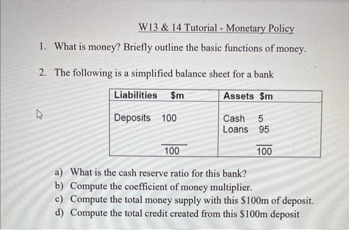 Solved 1. What is money? Briefly outline the basic functions | Chegg.com