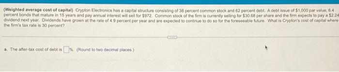 Solved (Weighted average cost of capital) - Crypton | Chegg.com