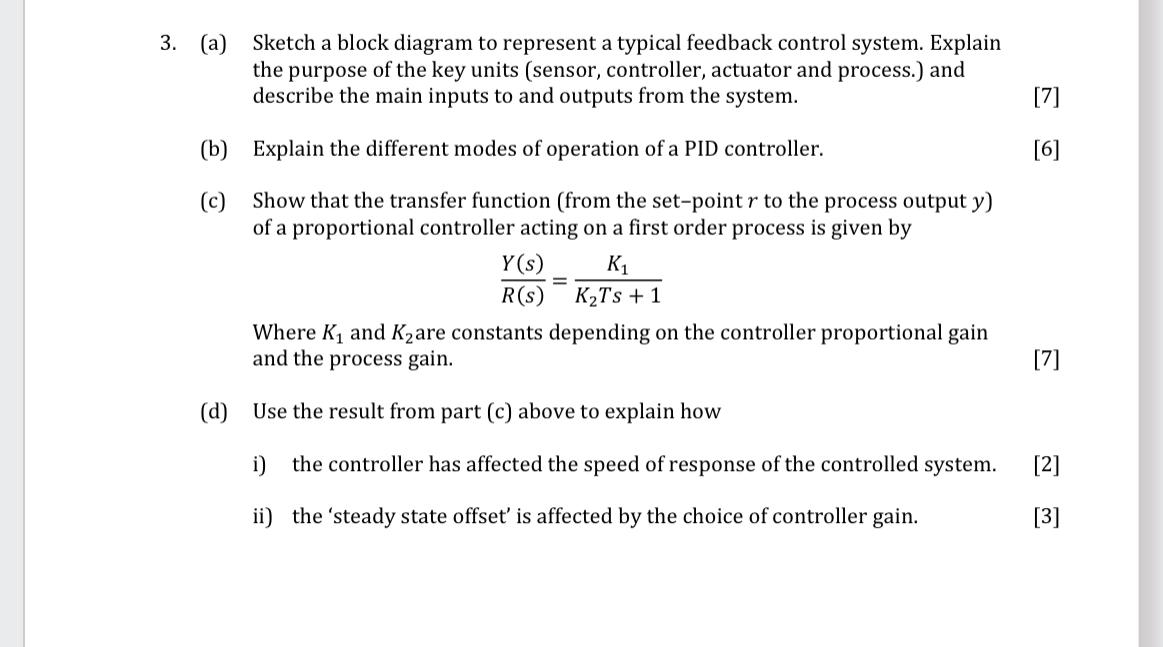 Solved (a) ﻿Sketch a block diagram to represent a typical | Chegg.com