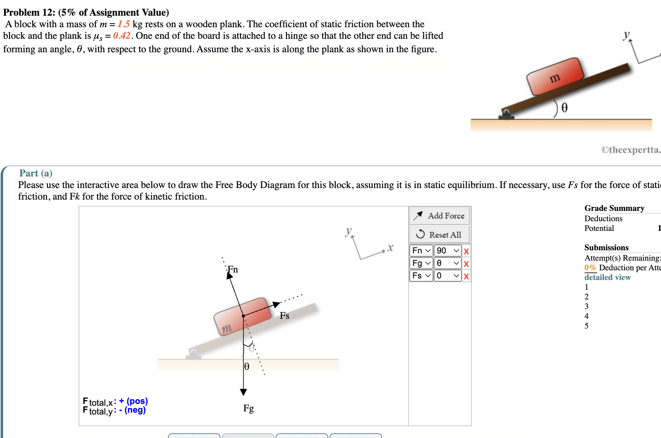 Solved Problem 12: (5% ﻿of Assignment Value)A block with a | Chegg.com
