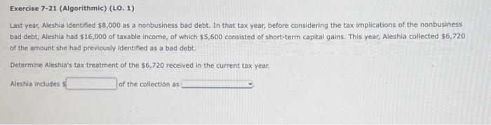 Solved Exercise 7-21 (Algorithmic) (LO. 1) Last year, | Chegg.com