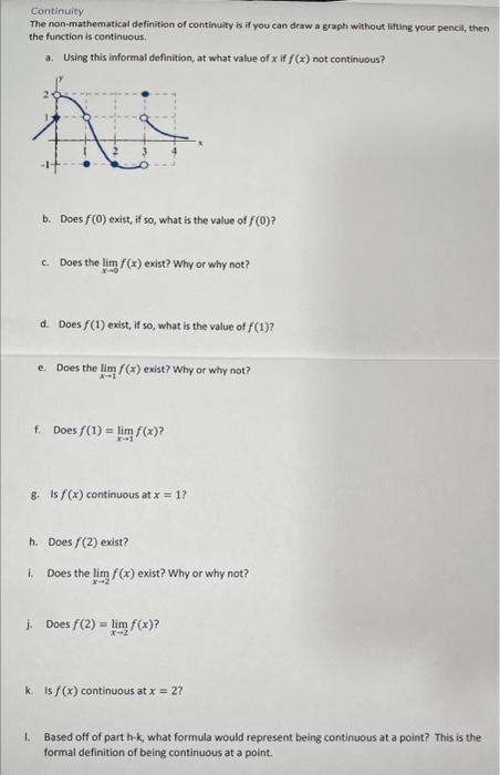 Solved Continuity The non-mathematical definition of | Chegg.com