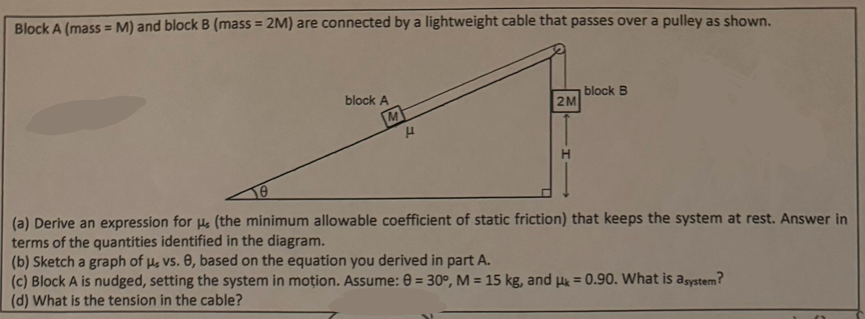 Solved Block A (mass = ﻿M) ﻿and block B (mass = 2M) ﻿are | Chegg.com