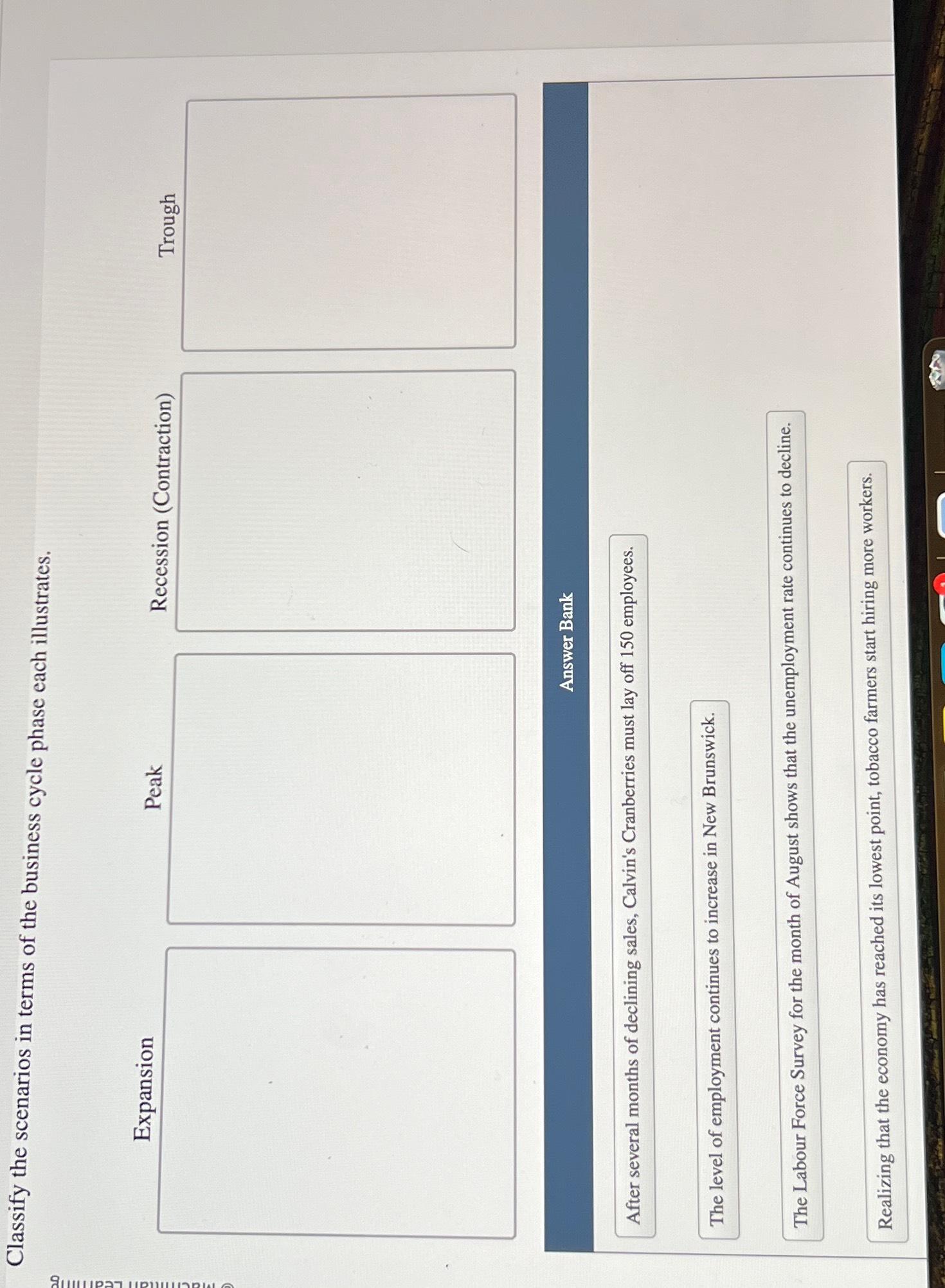 Solved Classify the scenarios in terms of the business cycle | Chegg.com