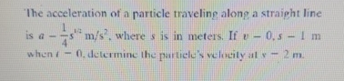 Solved The acceleration of a particle traveling along a | Chegg.com