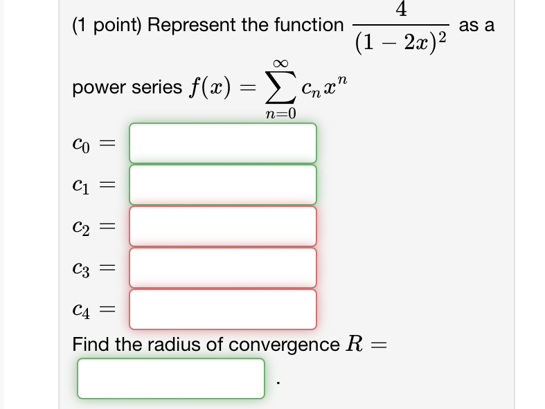 Solved (1 ﻿point) ﻿Represent the function 4(1-2x)2 ﻿as | Chegg.com