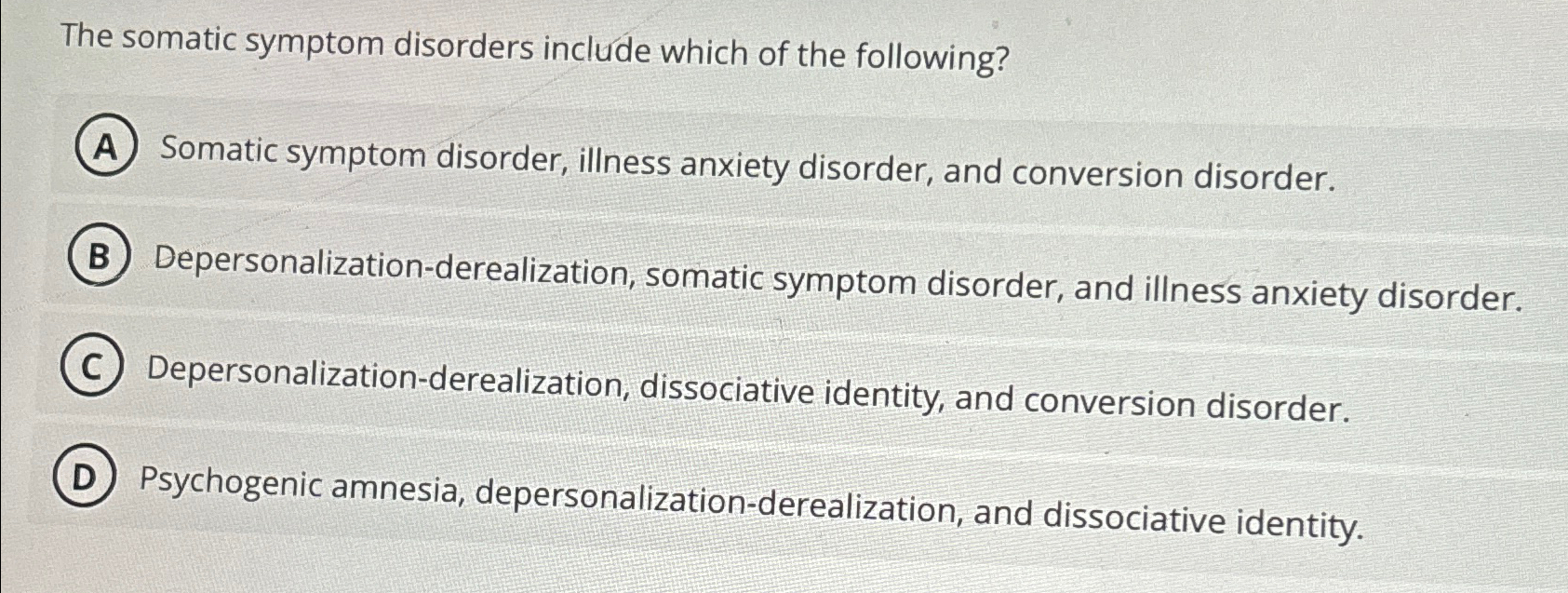 Solved The somatic symptom disorders include which of the | Chegg.com