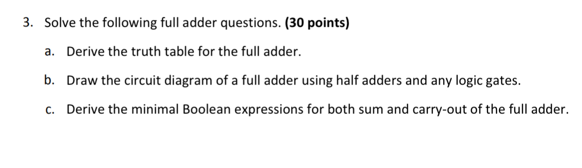 Solved Solve the following full adder questions. ( 30 | Chegg.com