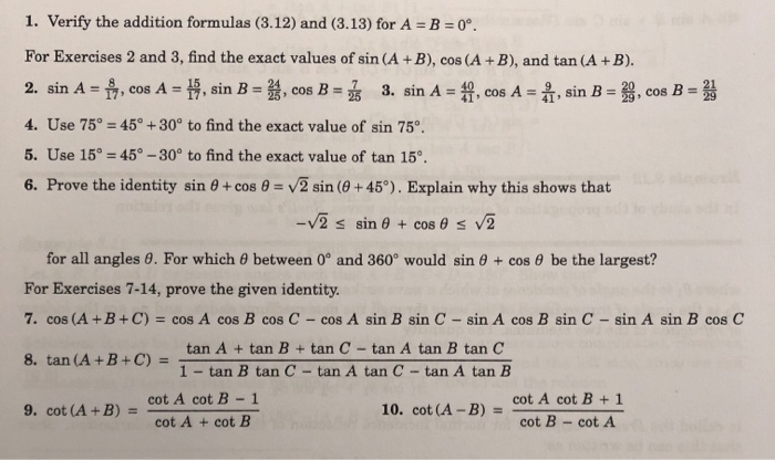 Solved 1. Verify the addition formulas (3.12) and (3. 13) | Chegg.com