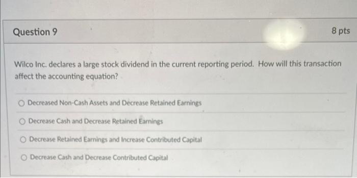 Solved Wilco Inc. declares a large stock dividend in the | Chegg.com