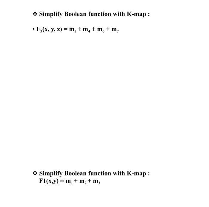 Solved *Simplify Boolean function with K-map : • F2(x, y, z) | Chegg.com