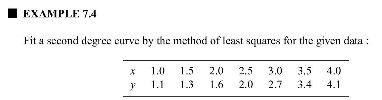 Solved EXAMPLE 7.4 Fit a second degree curve by the method | Chegg.com