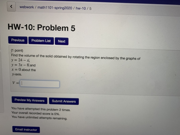 Solved webwork / math 1101-spring2020 / hw-10/5 HW-10: | Chegg.com