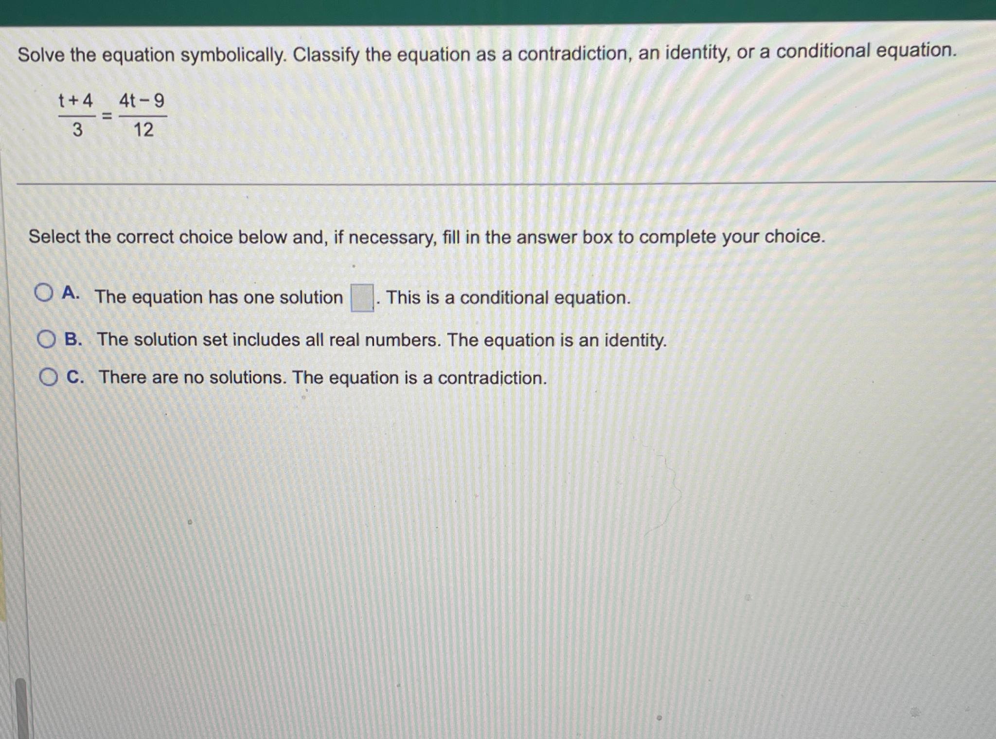 Solved Solve the equation symbolically. Classify the | Chegg.com