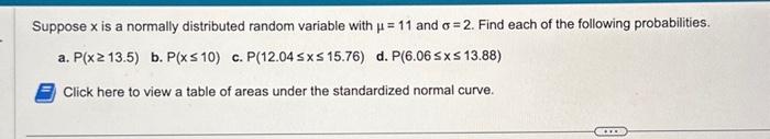 Solved Suppose x is a normally distributed random variable | Chegg.com