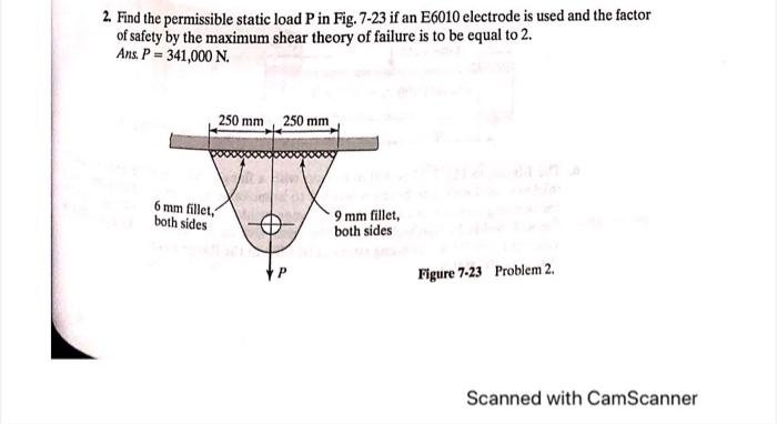 Solved 2. Find the permissible static load P in Fig. 7−23 if | Chegg.com