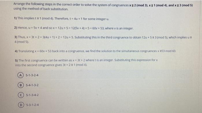 Solved Arrange the following steps in the correct order to | Chegg.com