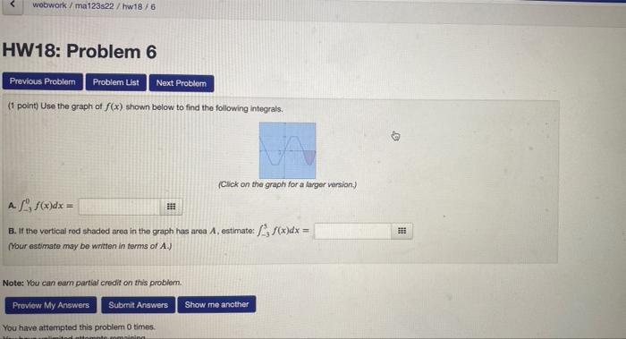 wobwork/ma123s22/hw18/6 HW18: Problem 6 Previous | Chegg.com