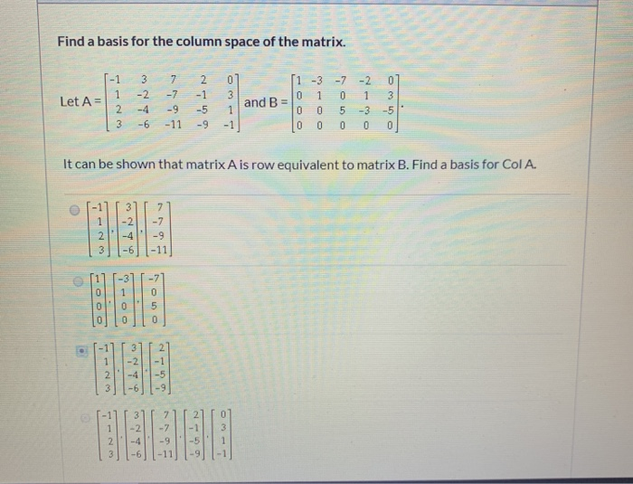 Solved Find a basis for the column space of the matrix [-1 3 | Chegg.com