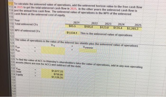 Solved 112 To calculate the unlevered value of operations, | Chegg.com